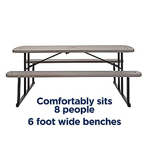 COSCO Outdoor Living 6 ft. Folding Picnic Table, Taupe Wood Grain with Brown Legs