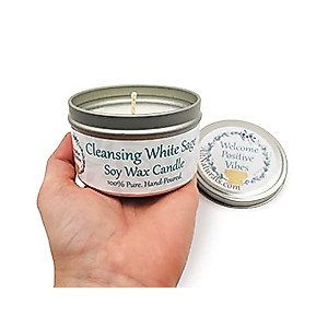 Alternative Imaginations White Sage Candle - All Natural Essential Oil Soy Wax Tin Candle - Aromatherapy Smudging Votive Made with Pure Salvia Blanca (White Sage) Oil - (6oz)