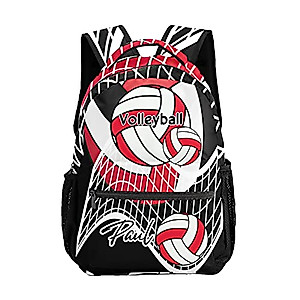 Anneunique Personalized Customization with name Volleyball Red Black Backpack Adult Daily Bag for Sport Travel Casual Pack