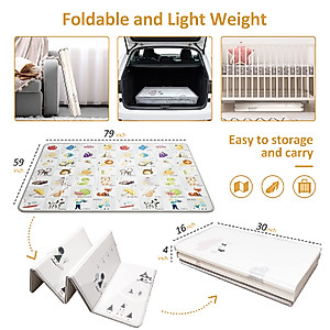 Pufeng Baby Play Mat 79" X 59", Reversible Foldable Baby Playmat, Waterproof Anti-Slip Foam Floor Playmat Non-Toxic Portable Baby Crawling Mat for Infants, Toddler, Kids, Indoor Outdoor Use