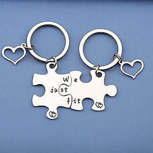 MYOSPARK We Just Fit Puzzle Piece Keychain Set Best Friend Keychain Couple Keychain His and Her Gift BFF Gift (we just fit keychain set)