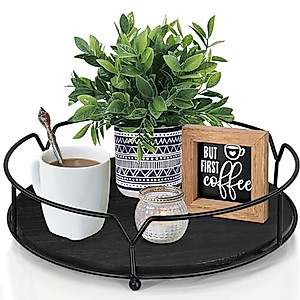Round Decorative Serving Tray,Farmhouse Wood Tray for Coffee Table,11.5’’ Wooden Tray for Home Decor,Display Tray for Kitchen Bathroom Organizer Coffee Dining Table Centerpiece