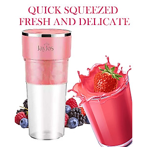 JayJos Portable Blender Smoothie Juicer Cup USB Rechargeable Home Travel Personal Mini size, Electric Powerful Sports (Pink)