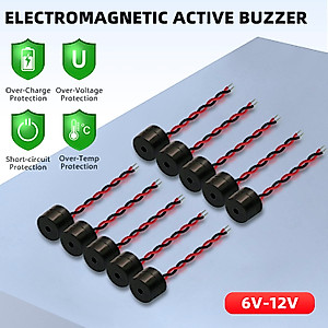 DaFuRui 30Pcs DC 12V Electronic DC Buzzer 5v Alarm Active Piezo Beep Sound ABS Housing 85dB Wired Connector Black