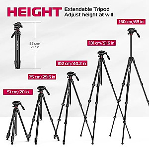 ULANZI MT-56 Ombra Video Travel Tripod, 63" Professional Camera Tripod with Fluid Pan-tilt Head, Aluminum DSLR Tripod Max Load 13.2 LB for Nikon Canon DSLR Camcorder, Phone Holder Included