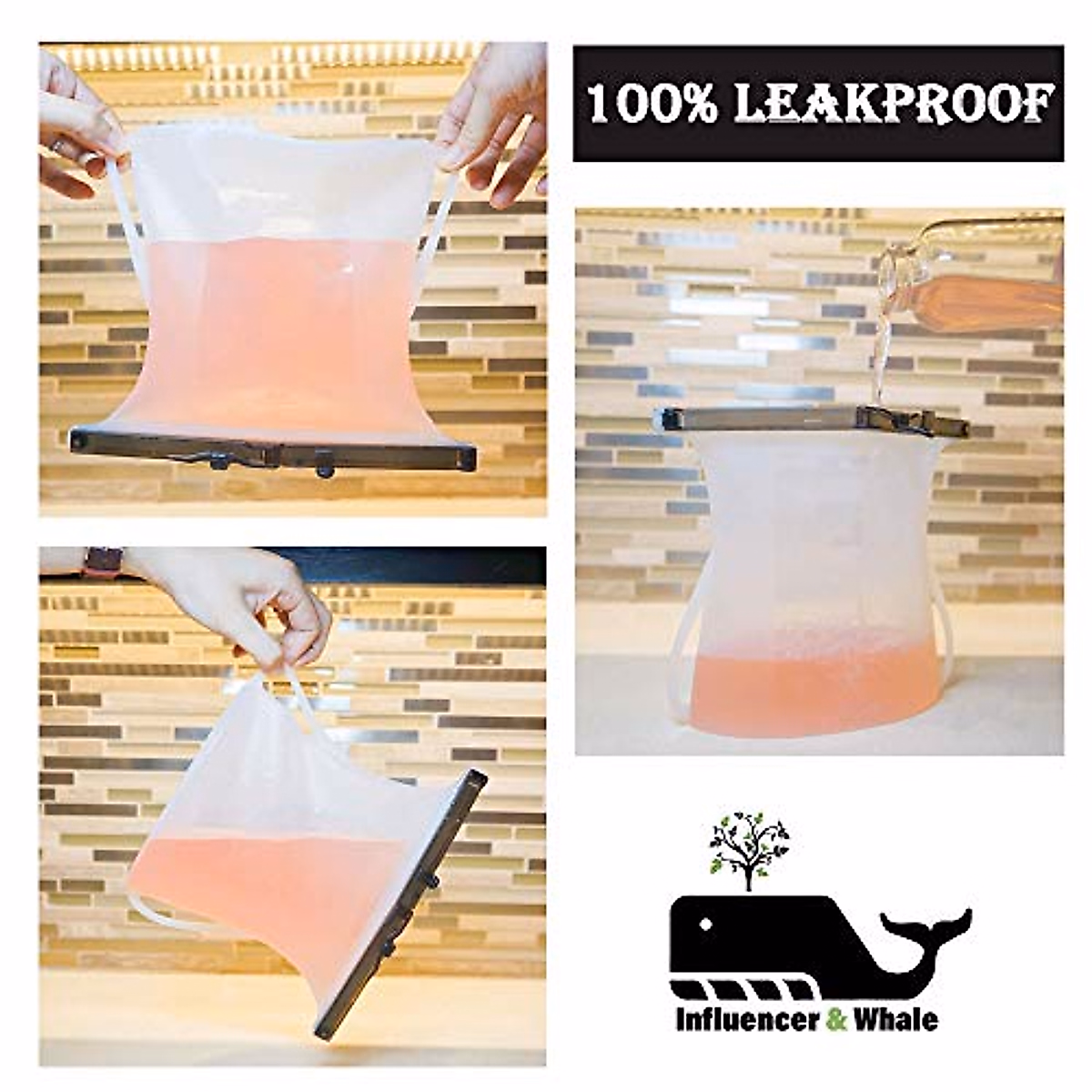 Reusable Silicone Bag, Food Storage, Leak-Proof, foldable, Freezer Airtight Seal 2 bags (Light Pink)