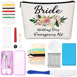 Floral Wedding Emergency Kit for Bride Wedding Survival Set with Makeup Bag, Bride Kit Bridal Shower Gift Present Fun Engagement Present for Bride Emergency Supplies (Vintage Series)