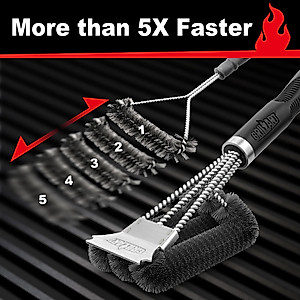 GRILLART Grill Brush and Scraper, Extra Strong BBQ Cleaner Accessories, Safe Wire Bristles 18" Barbecue Triple Scrubbers Cleaning Brush for Gas/Charcoal Grilling Grates, Wizard Tool BR-8115