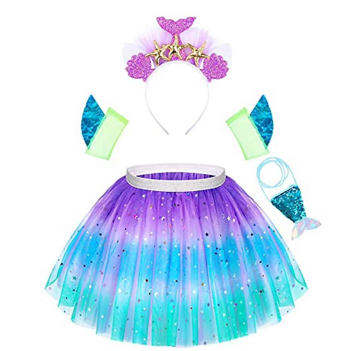STOPKLAS Little Girls Dress Up Costume Set, Fairy and Mermaid Princess Dress up Trunk with Accessories 19pcs Girls Pretend Play Costume for Girls 3-6