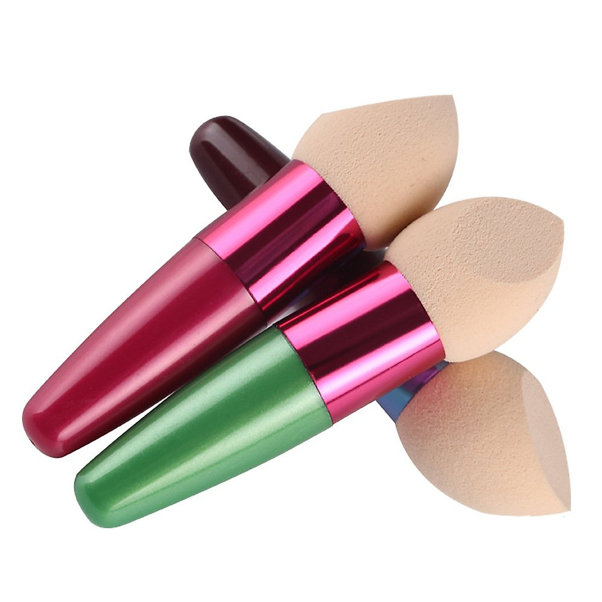 Scala Foundation Makeup Sponge Eco Blender Beauty Cosmetics Egg Puff Make Up Sponge Brush (3pcs Green+Rose+Brown)