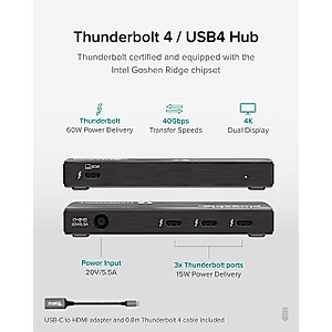 Plugable Thunderbolt 4 Hub Bundle Includes USB-C to 4K HDMI Adapter and 7-in-1 Multiport Adapter, 60W Laptop Charging, Compatible with Mac, Windows Laptops, Thunderbolt 3 or 4, and USB4 Devices