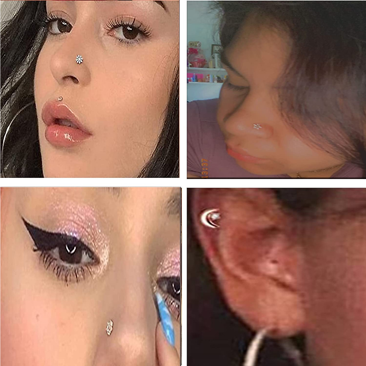 Yachy 8Pcs 20G 316L Stainless Steel Cute L S Shaped Nose Studs CZ Round Butterfly Flower Nose Rings Daisy Snowflake Star Moon Screw Nose Rings Small Body Piercing Jewelry for Women Men, Stainless