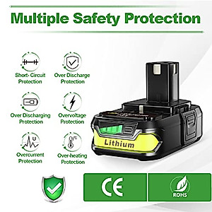 2Pack 3.0AH P102 P190 Replacement for Ryobi 18V Battery + P117 Charger for Ryobi Battery 18V Lithium P108 P107 P104 P105 P102 P103 for Ryobi 18V Lithium Battery Charger with 260051002 P117 P118 P113