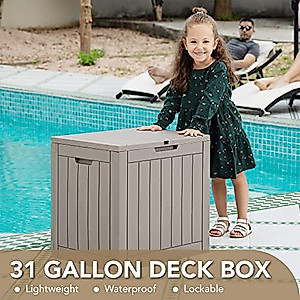 Devoko 31 Gallon Lightweight Resin Deck Box Waterproof Lockable Storage Container for Patio Furniture Accessories and Indoor Outdoor Toys/ 2 Pieces
