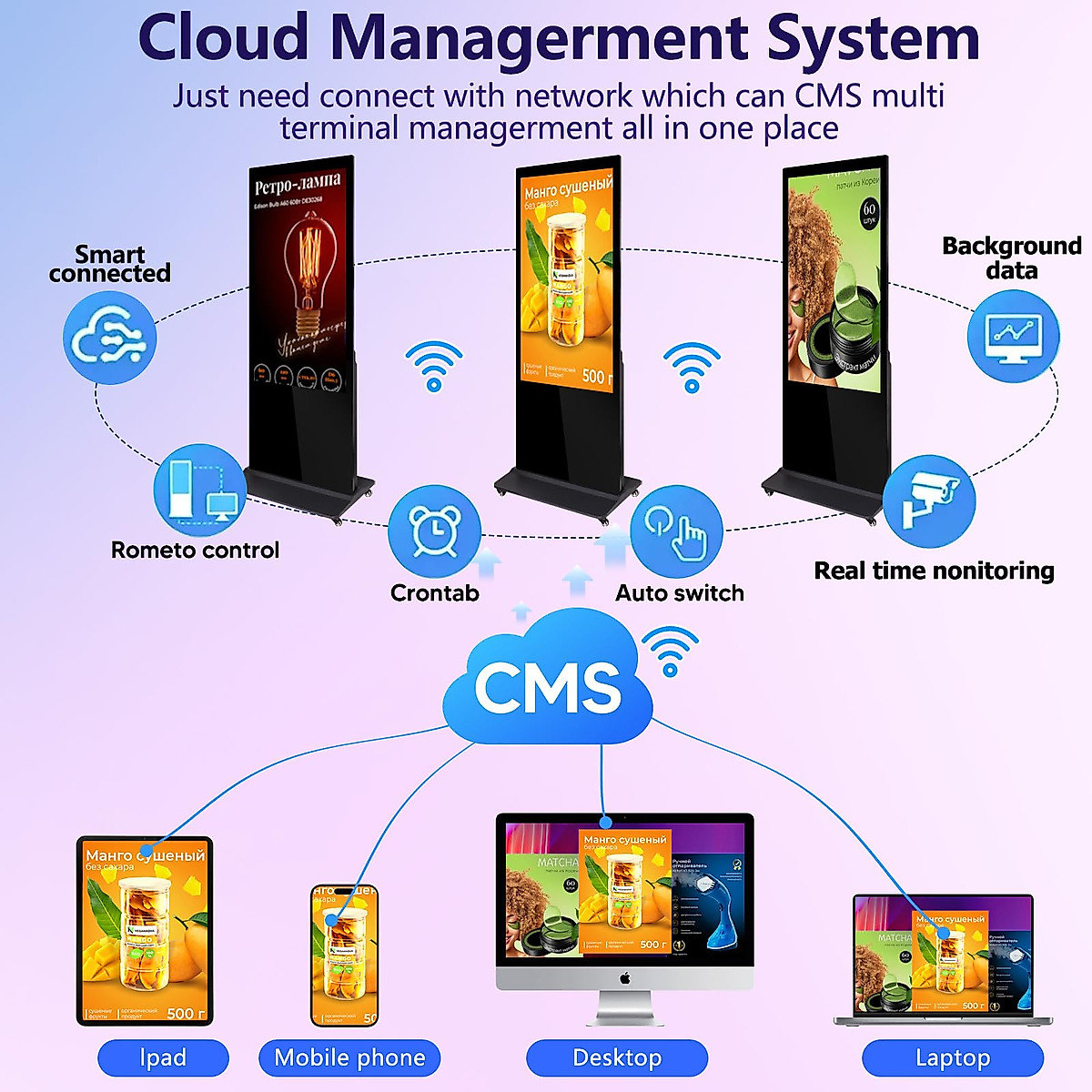 ZLPOWER 65" Digital Signage Kiosk Touch Screen Digital Kiosks Interactive Displays Floor Standing 4K IPS LCD Screen Commercial Totem with Android 11 System Interactive Advertising Media Player