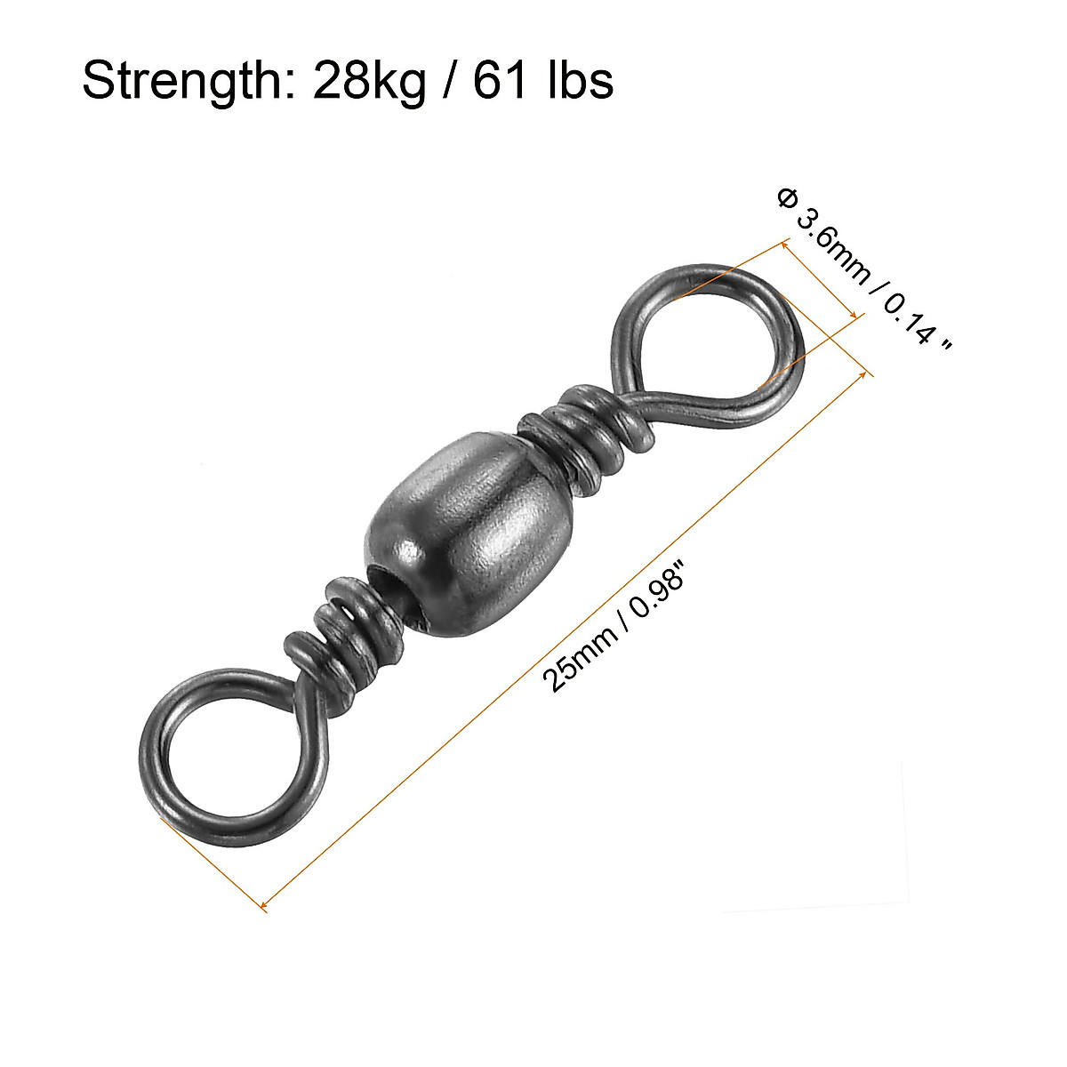 PATIKIL Fishing Barrel Swivels, 50Pcs 61LBS Stainless Steel Solid Ring Terminal Tackle for Saltwater Freshwater Fishing, Black