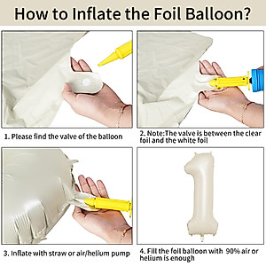 40 Inch Cream Number 1 Balloon, Beige Large 1st Birthday Balloons, Digital 1 Cream White Giant 1 Foil Balloon Helium for 1st Birthday Decorations First Year Boys Girls Baby Shower Party Supplies