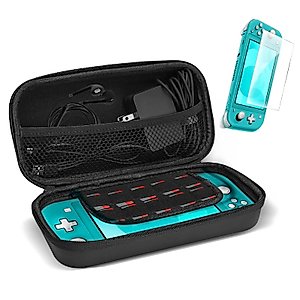 ProCase Carrying Case for Switch Lite with Screen Protector, Portable Travel Carry Case Hard Shell 2 in 1 Accessories Kit for Switch Lite 2019 with 10 Game Cartridges -Black