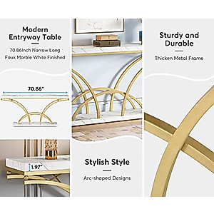 LITTLE TREE Faux Marble Console Sofa Table with Gold Half-Moon Legs,Mid-Century Modern Accent Tables for Entryway, Living Room