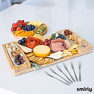 SMIRLY Bamboo Cheese Board Set - Large Charcuterie Board Set - Wooden Cheese Boards Charcuterie Boards - Unique Housewarming Gift - Appetizer & Cheese Platter, Meat and Cheese Tray, Wood Serving Board
