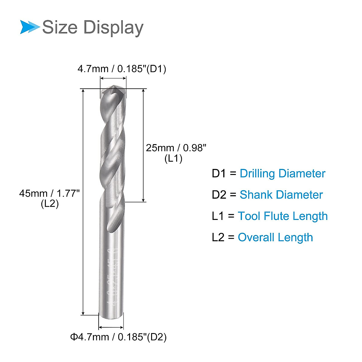 CoCud Solid Carbide Drill Bits, 4.7mm Diameter, YG6 (C2/K20) Tungsten Carbide Straight Shank Twist Drill Bits - (Applications: for Stainless Steel Alloy), 1-Piece