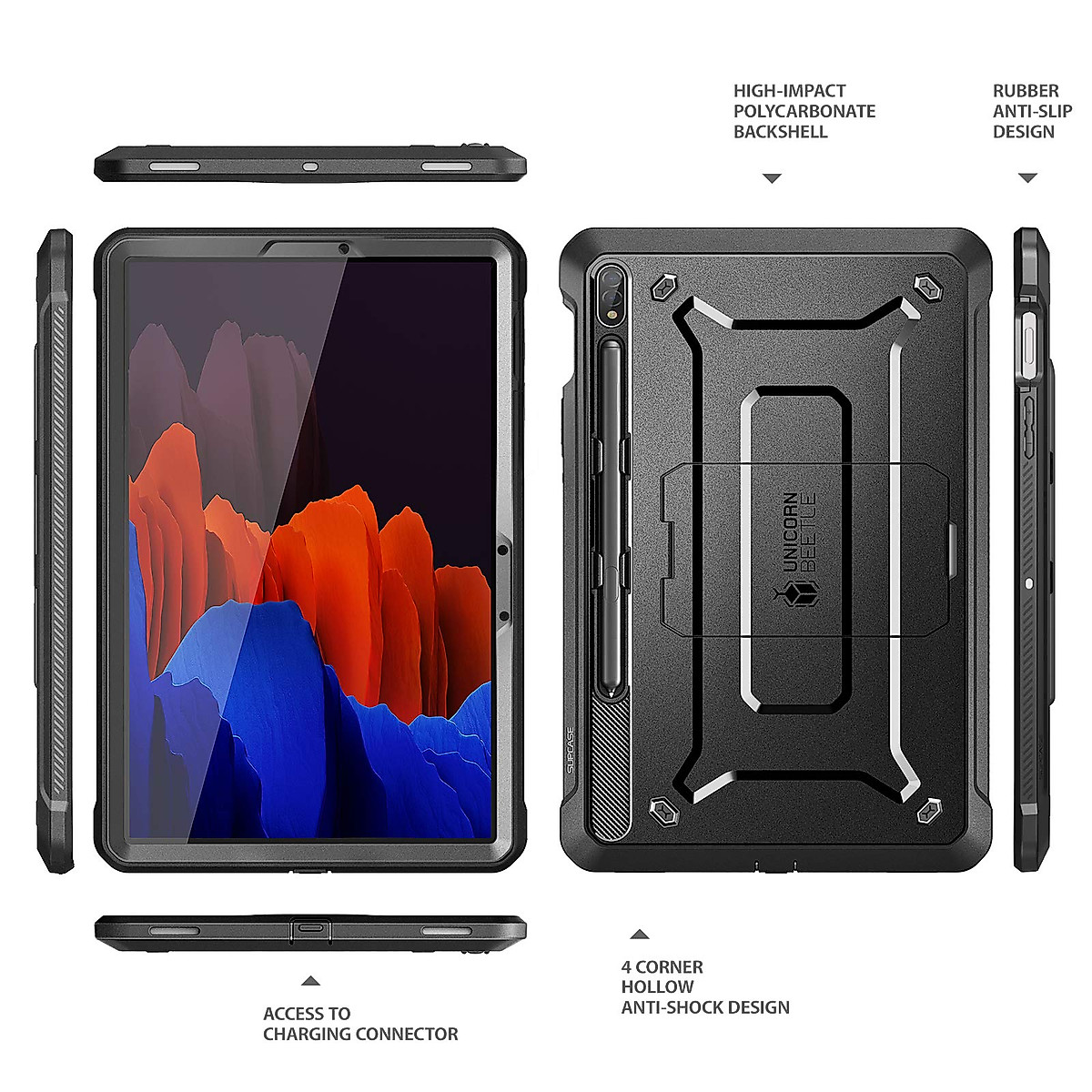 SUPCASE Unicorn Beetle Pro Series Case Designed for Samsung Galaxy Tab S8 (2022) / Galaxy Tab S7 (2020), with Built-in Screen Protector & S Pen Holder Full-Body Rugged Heavy Duty Case (Black)