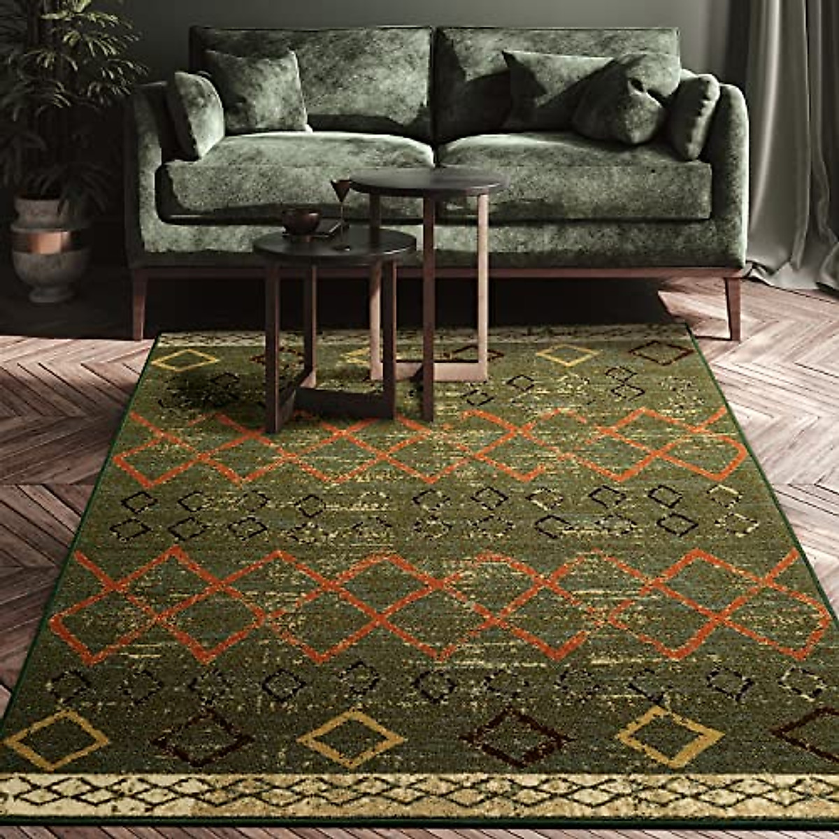 Antep Rugs Alfombras Non-Skid (Non-Slip) 5x7 Rubber Back Bohemian Distressed Moroccan Boho Low Pile Profile Indoor Area Rug (Green, 5' x 7')