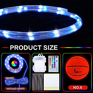 2 Pcs Light Basketball Glow in the Dark Basketball LED Basketball Hoop Lights Remote Control Basketball Rim Lights Waterproof Rim Lights 17 Colors 7 Lighting Modes for Boys Gift Age 12(Number 6)