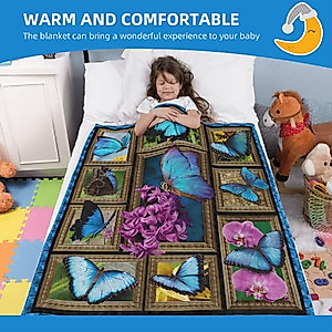 Butterfly Throw Blanket for Womens, Butterfly Gifts for Women, Soft Cozy Lightweight Butterfly Flannel Blankets and Throws for Couch Bed ( 60" x 80", Blue Butterfly )