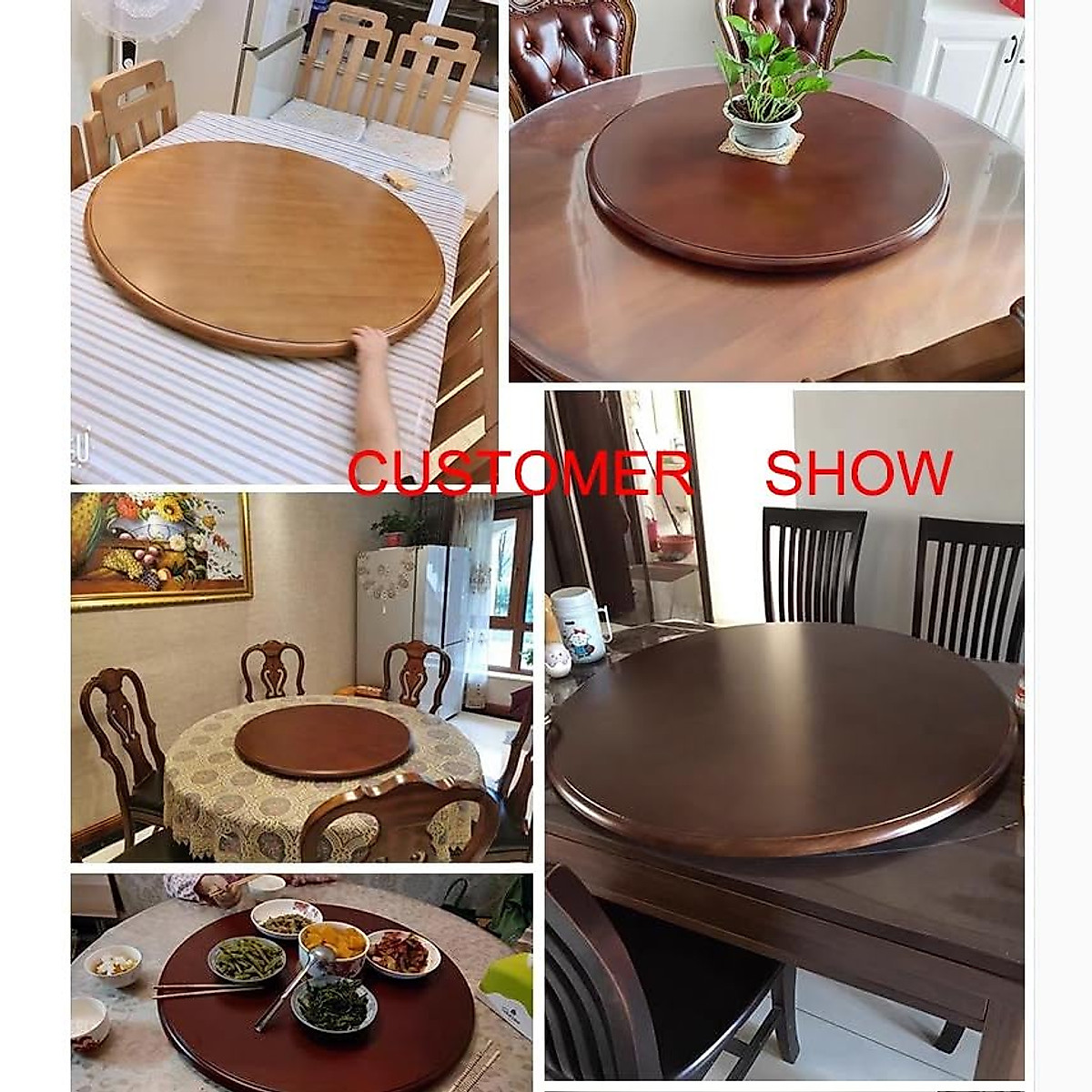 Generic 30in 40in Lazy Susan Turntable Wood Dining Table Serving Tray For Kitchen Eazy To Share Food, Oversized Tabletop Swivel Plate, 360°, Easy To Clean, Silent (Color : Rustic, Size : 80 cm (30 i