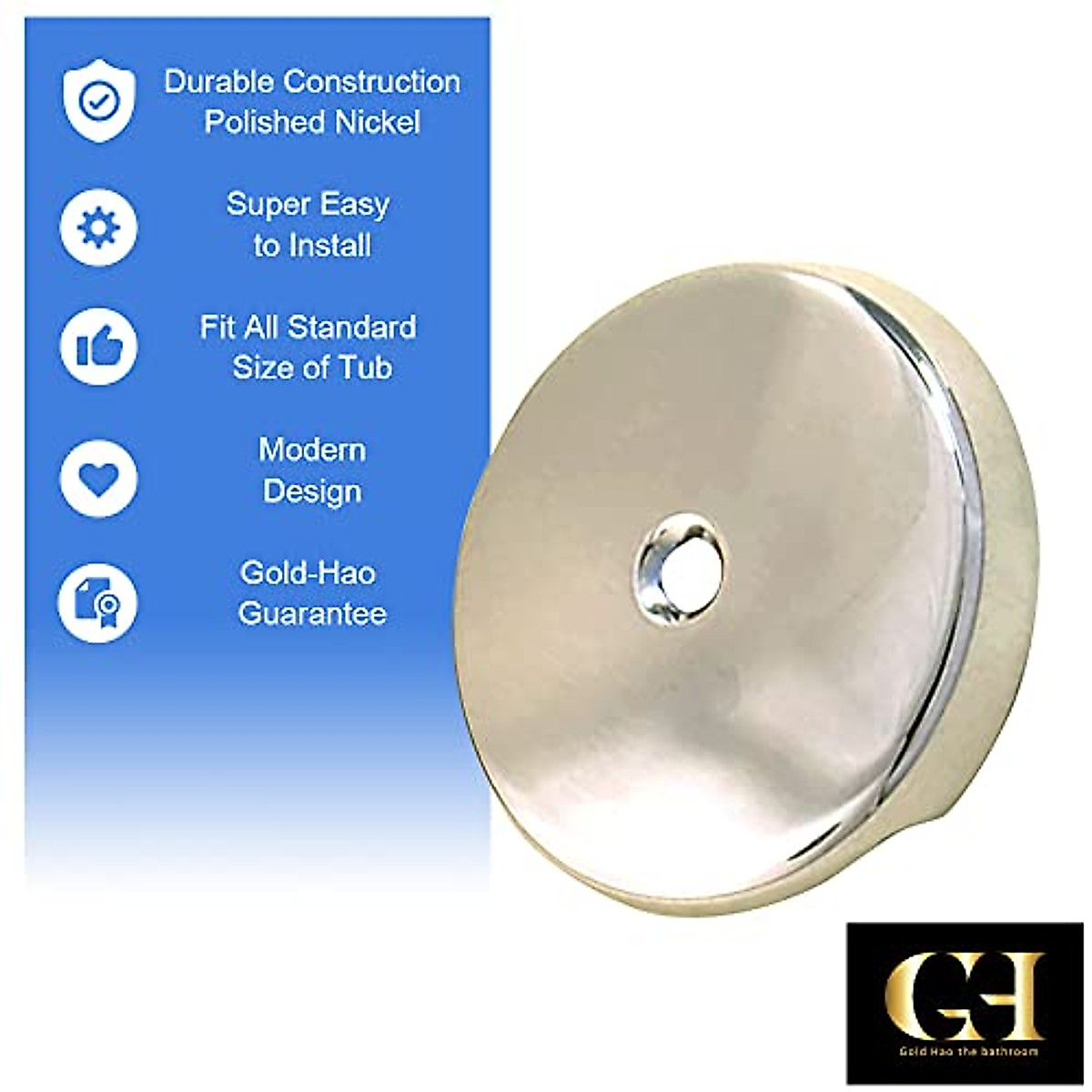 Gold-Hao-The-Bathroom Single Hole Bathtub Drain Overflow Plate - Overflow Drain Cover | Tub Drain Cover with Three Matching Screws/Bathtub Overflow Drain Cover with Adapter (Brushed Nickel)