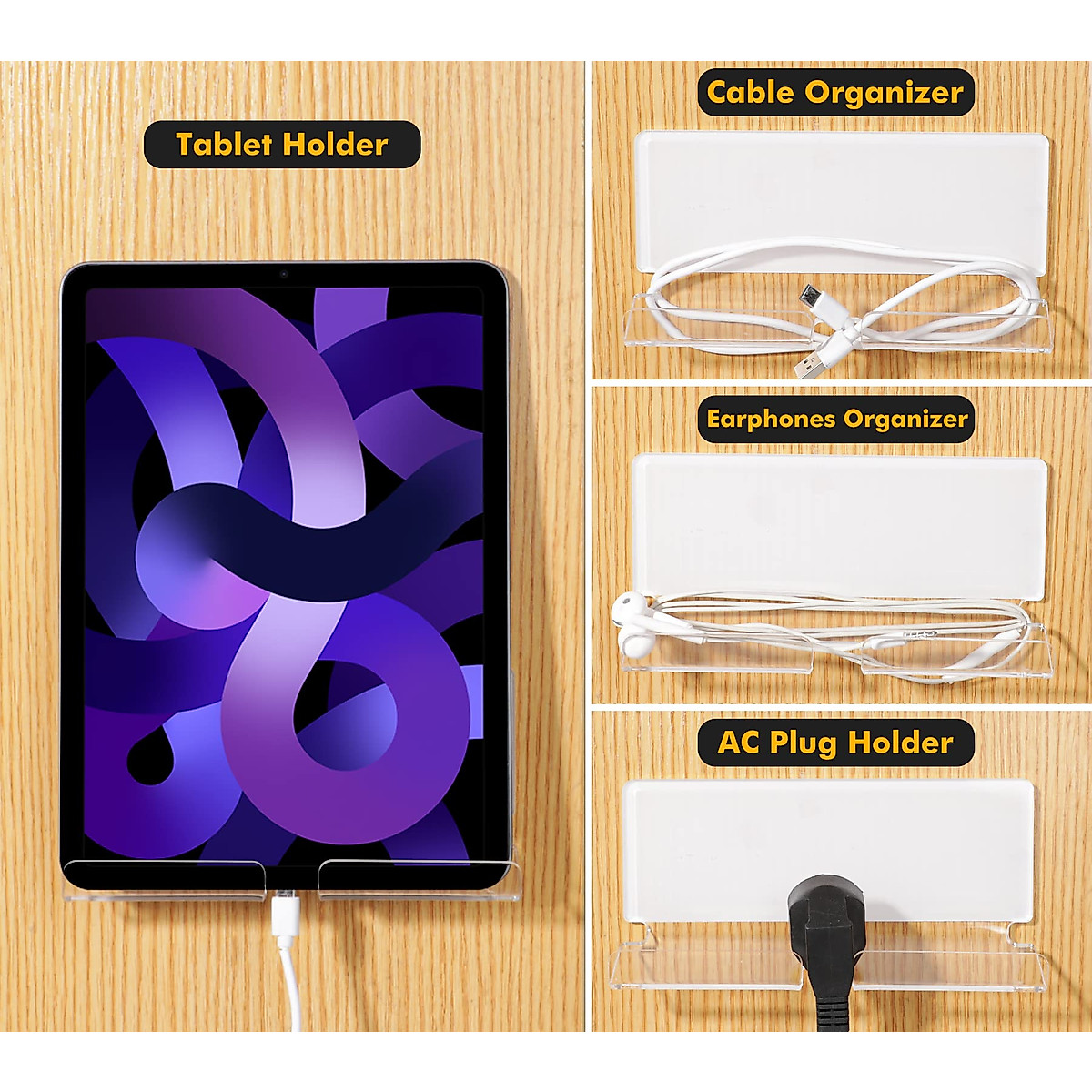 Kamehame Tablet Wall Mount Holder, Acrylic Material, Hand Free, for Smartphones, Tablets, eReader, Clear & Silky White