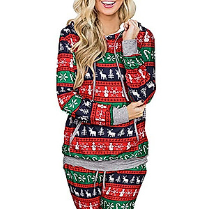 VNVNE Christmas Pajamas for Womens, Casual 2 Piece Pajama Set Print Long Sleeve Top & Pants Sleepwear Pjs Sets (Green Stripe, XL)