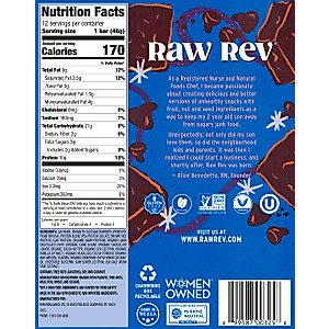 Raw Rev Vegan High-Protein Bars, Double Chocolate Brownie Batter, 10g Plant Protein, 12g Fiber, Non-GMO, 1.6 Oz, 12 Count (Pack of 1)