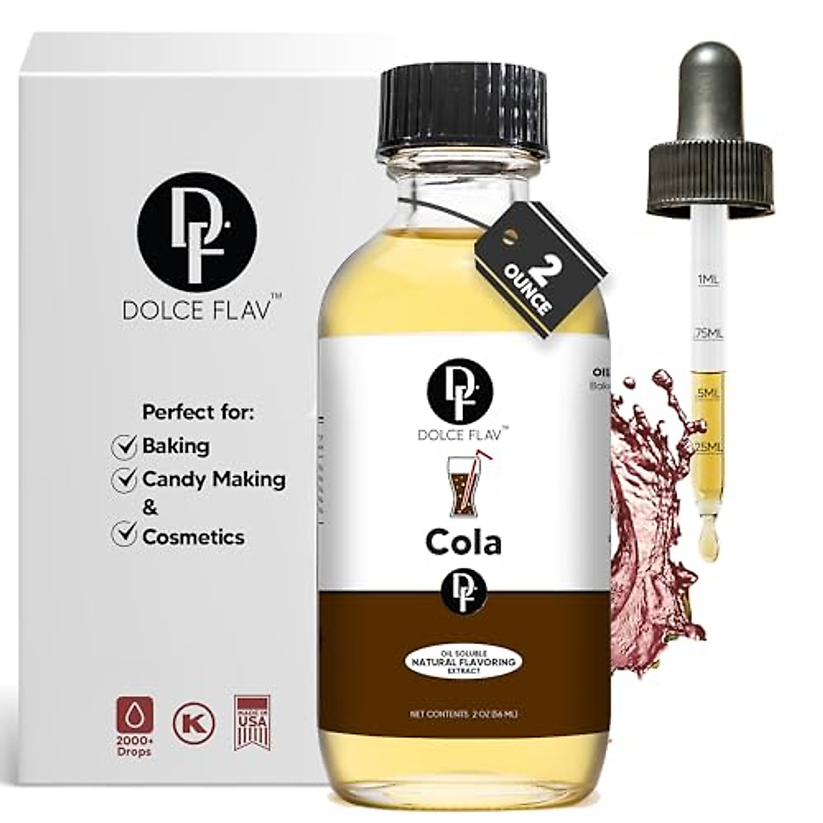 Dolce Flav Natural Cola Extract - 2 Ounce Oil-Soluble Multipurpose Flavoring Ideal for Candy Making, Baking, Lip Balm, and Ice Cream - Perfect Kitchen Gift for Holidays
