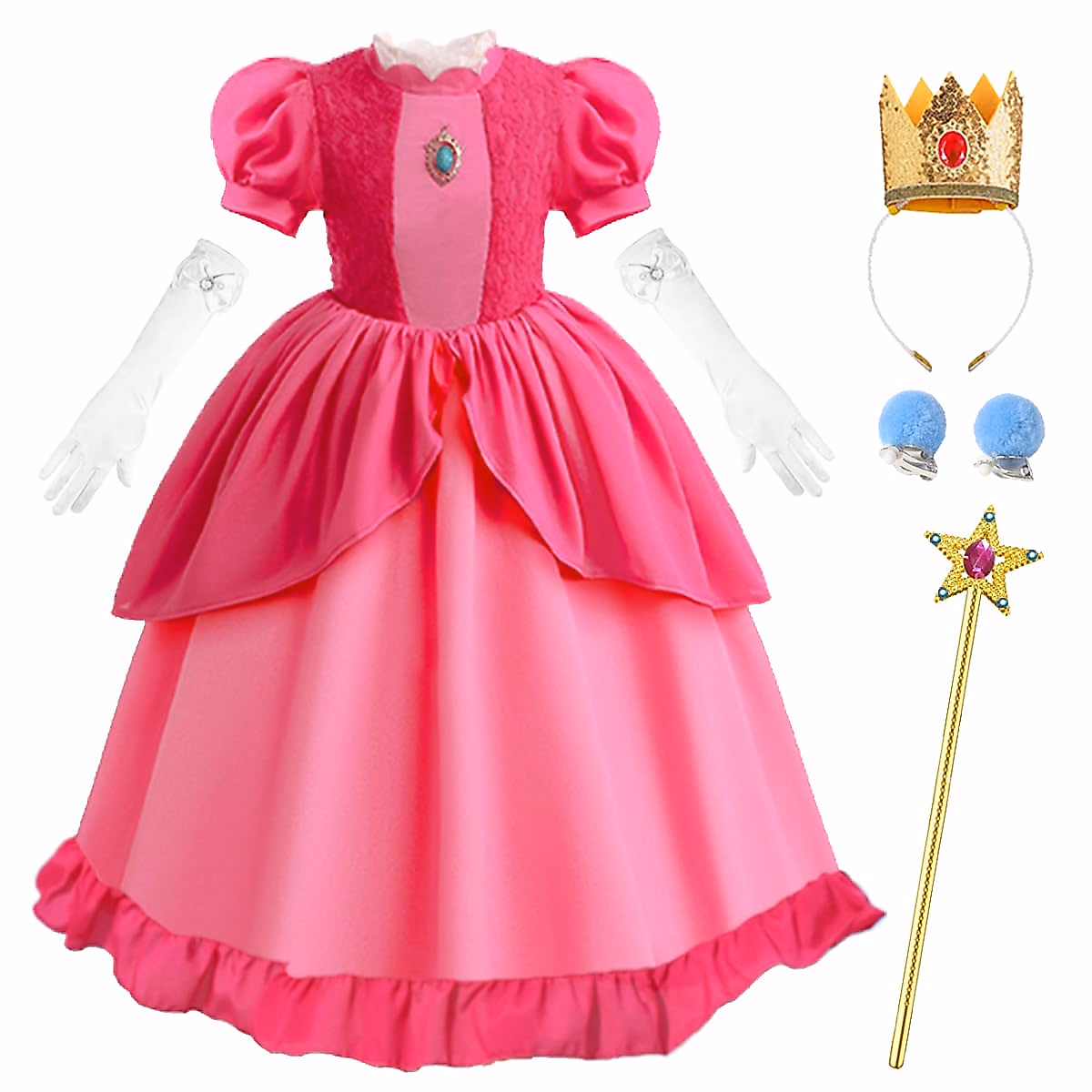 Luzlen Pink Princess Costume for Girls Kids Toddler Cosplay Dress With Accessories Halloween Birthday Outfits, 5-6T(Tag 130)