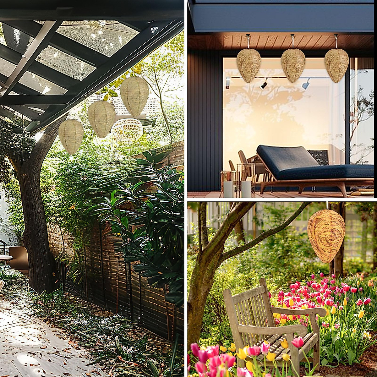 DECYOOL 12 Pack Paper Wasp Nest Decoy Hanging Wasp Nest Stay Away from Wasps Hornets Yellow Jackets(Dark Brown)