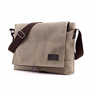 XHUMORG Canvas Messenger Bag Travel Shoulder bag 13.3" Laptop Bags Satchel Crossbody Bag for Men (khaki)