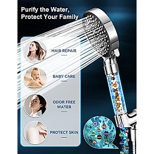 ODMJ Filtered Shower Head, High Pressure Shower Head with 6 Settings, Handheld Shower Head with 59" Hose and Bracket, Shower Head Filter for Hard Water, Water Saving Spray Soft Spa Shower Head