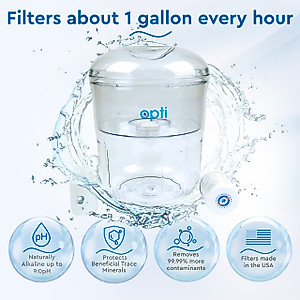 3 Gallon Water Jug Alkaline Water Filter for Top Load Water Dispenser | Opti Flex Water Jug Alkaline Filter Removes Water Contaminants While Increasing Water Alkaline Measurement Up to 9.0