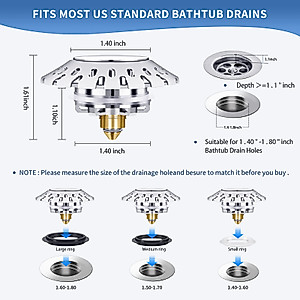 Universal Bathtub Stopper Tub Drain with Hair Catcher,2 in 1 Pop Up Bath Tub Drain Plug and Cover | Anti-Clog Bathtub Drain Cover | Drain Filter Jugs for US Standard 1.40"-1.80" Drain Hole