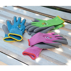 KDK Ages 5-7 Kids Gardening Gloves,Yard Work Gloves for Toddlers, Youth, Girls, Boys, Childrens, Soft Safety Rubber Gloves (XXS Age 5-7, 3 Pairs Green, Blue&Pink)