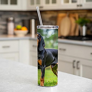 Black And Tan Coonhound Dog Photo Skinny Tumbler 20oz with Straw Insulated Water Bottle Gift