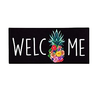 Evergreen Sassafras Welcome Color Floral Pineapple Interchangeable Entrance Doormat | Indoor and Outdoor | 22-inches x 10-inches | Non-Slip Backing | All-Season | Low Profile | Home Décor