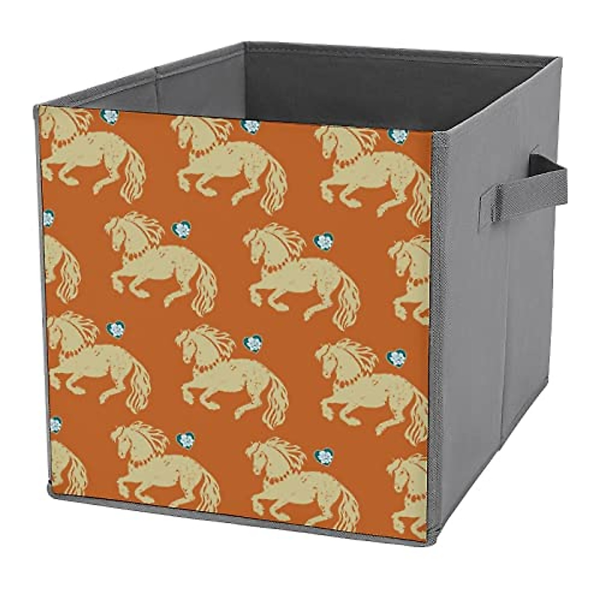 Prairie Horse Foldable Storage Bins Printd Fabric Cube Baskets Boxes with Handles for Clothes Toys, 11x11x11