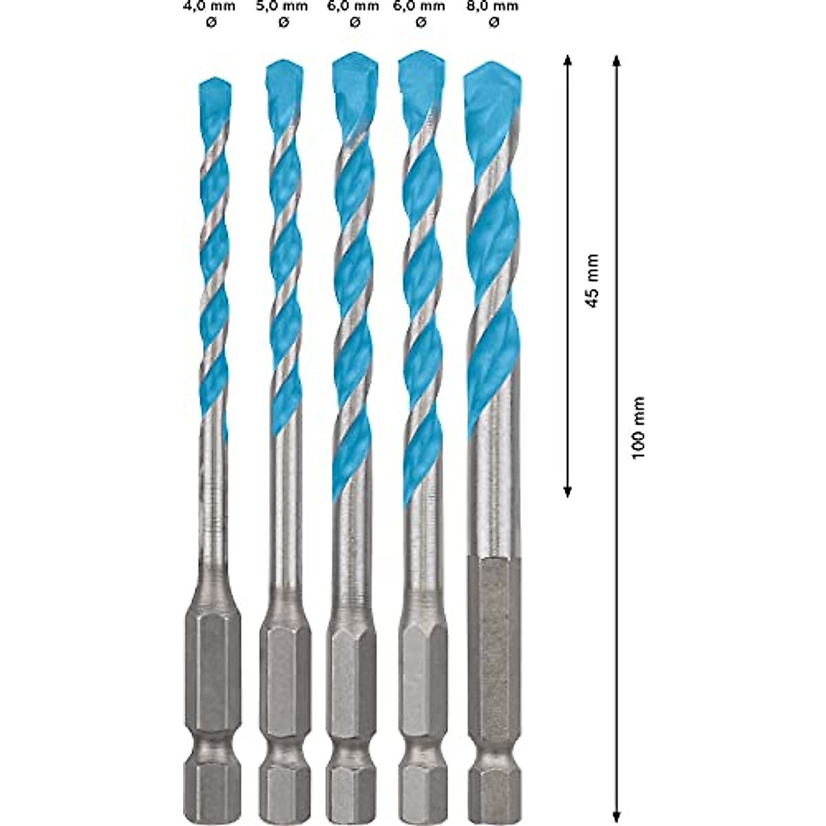 Bosch Professional 5 pc. Expert HEX-9 MultiConstruction Drill Bit Set (for Concrete, Ø 4-8 mm, Accessories Rotary Impact Drill)