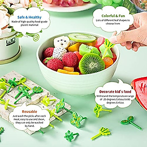 64 Pcs Kids Food Pick Leaves Series Bento Box Picks Plastic Fruit Picks Decorative Bento Box Accessories Mini Fruit Fork Kawaii Plastic Stick Cute Salad Toothpick for Party Lunch Decor, 8 Styles