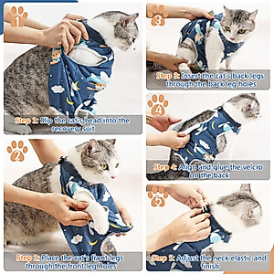 SlowTon Cat Recovery Suit - Cat Onesie for Cats After Surgery Female Male, Kitten Clothes Cat Surgical Spay Suit Abdominal Wounds, E-Collar Alternative Cats Bodysuit Shirt Anti-Licking (Blue, L)