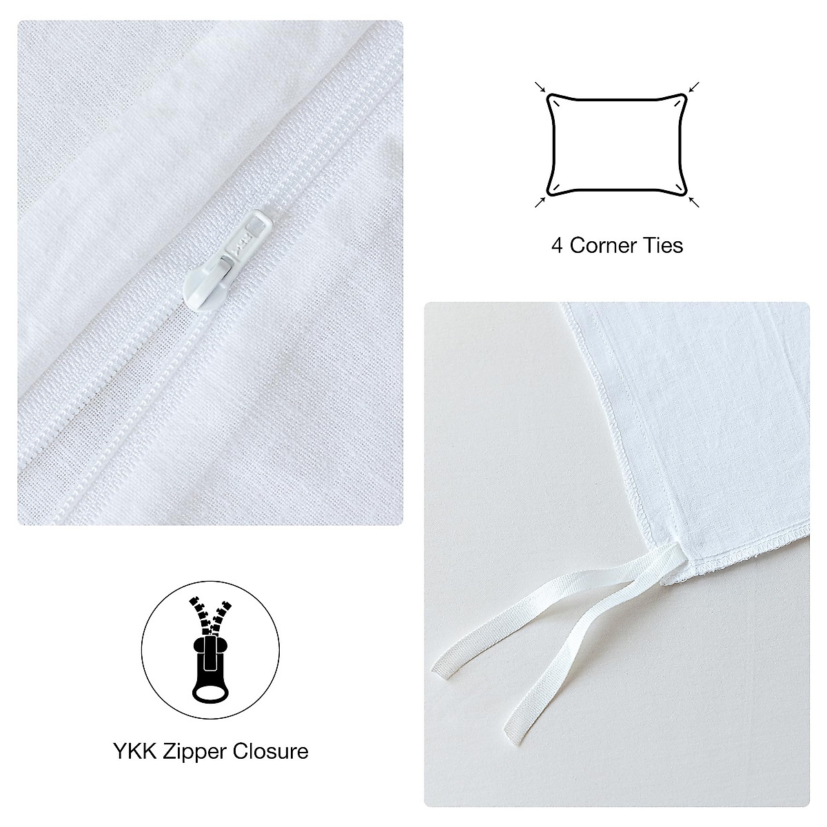 Levoo 100% Linen Duvet Cover Queen Size Pure Natural French Flax Linen Duvet Cover Soft Comfy Breathable Durable 3 Pcs Linen Bedding Set with 1 Duvet Cover Linen 2 Linen Pillowcases (Queen, White)