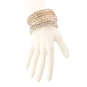 LUX ACCESSORIES Women's Pave Braided Mesh Wire Multi Bangle Set (ROSEGOLD)